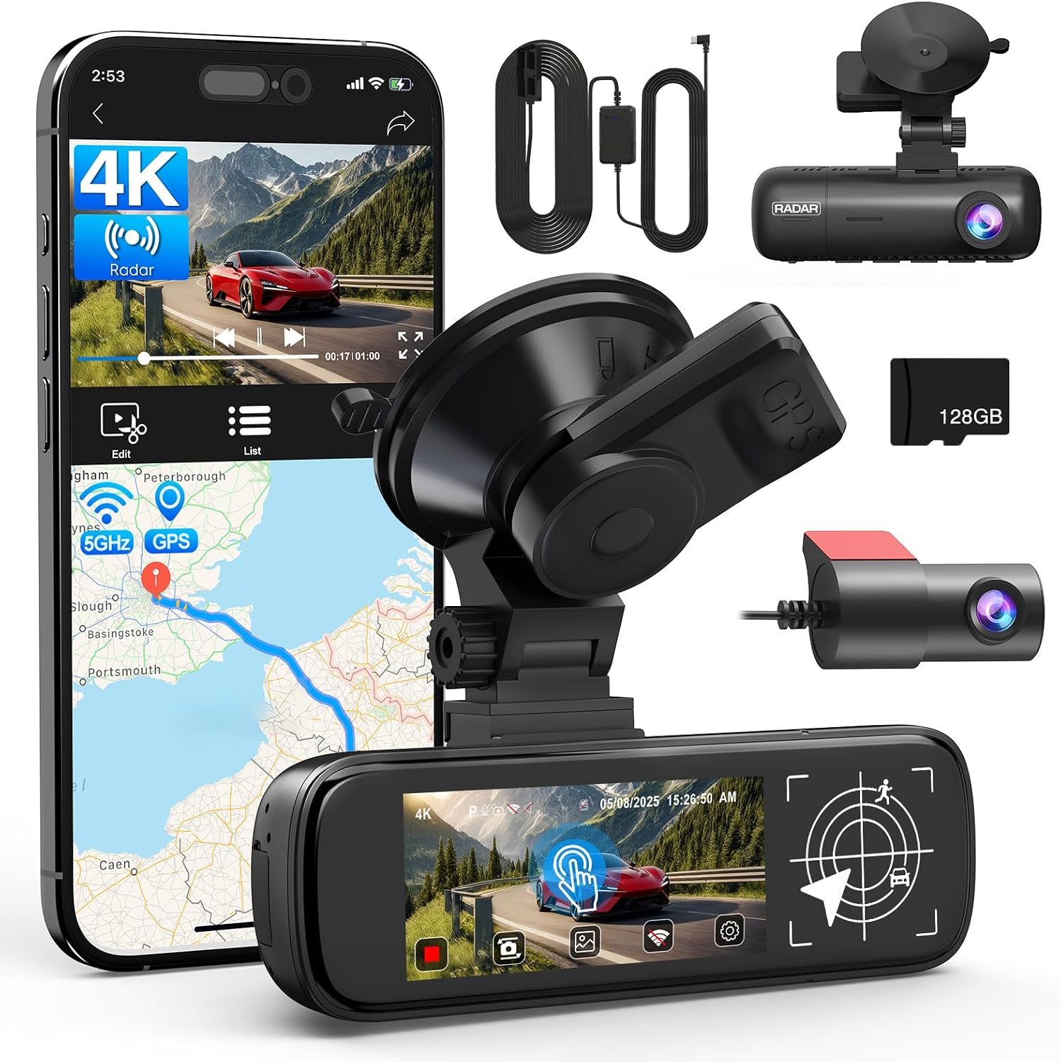 Amazon.com: SPRLEAF 4K Dash Cam Front and Rear, Dash Camera for Cars, 3 ...