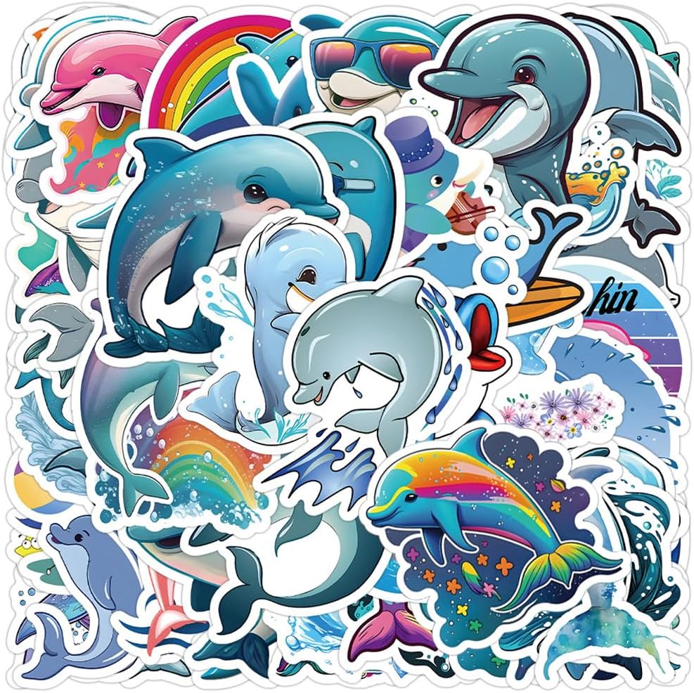 Amazon.com: Popeoiuh 50pcs Dolphin Sticker Pack- Cute Dolphin Decals ...