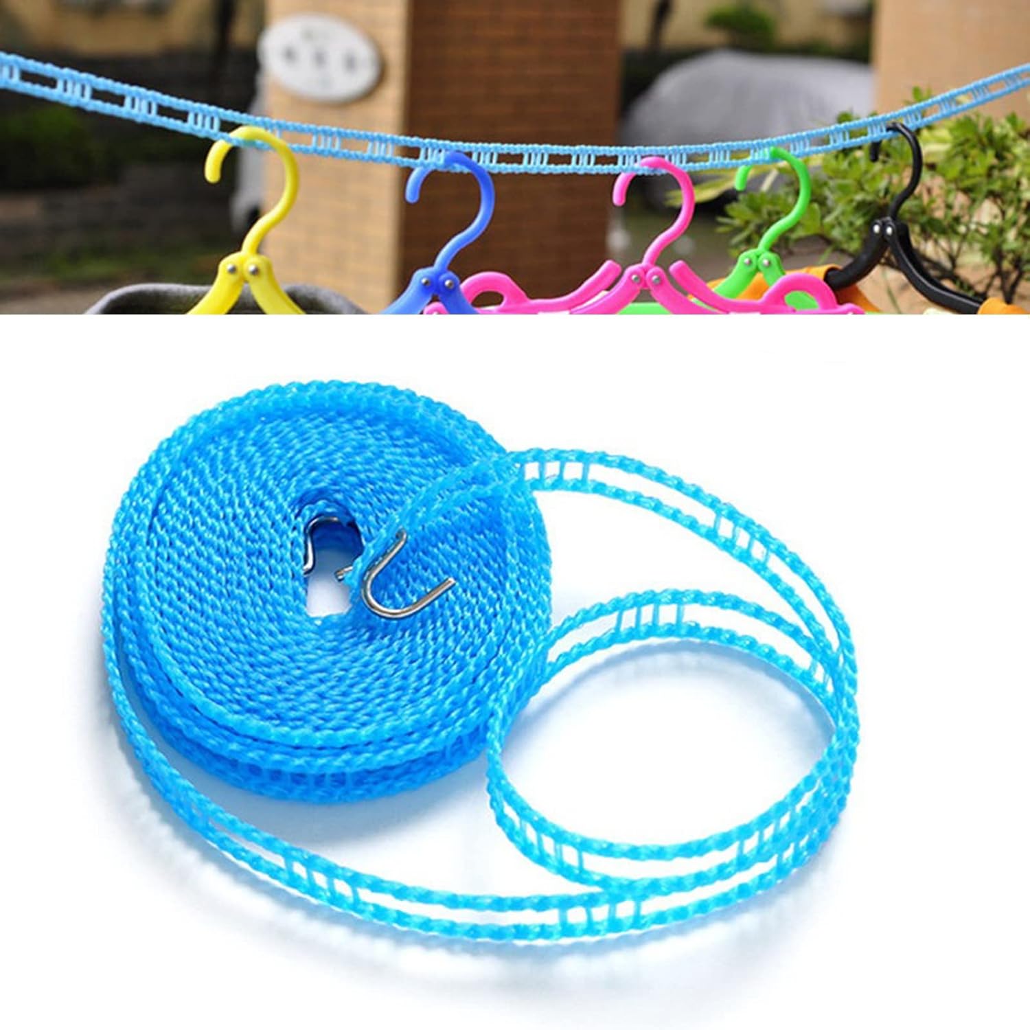 Ginojex Nylon Clothesline 5m Adjustable Portable Washing Line Windproof ...
