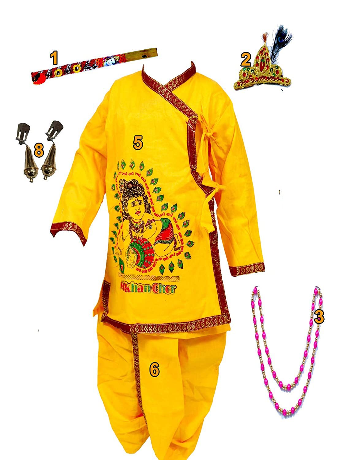 Buy Kids Shri Krishna Style Kurta & Dhoti Cotton Yellow Costume Fancy ...
