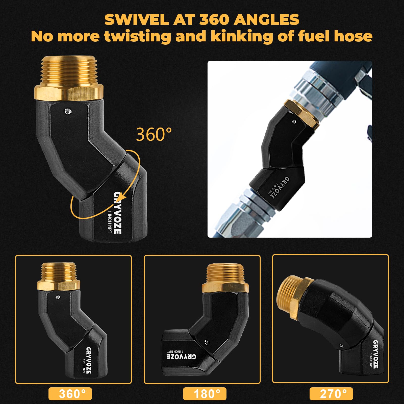 Snapklik.com : GRYVOZE 1 Inch NPT Fuel Hose Nozzle Swivel - Multi Plane ...