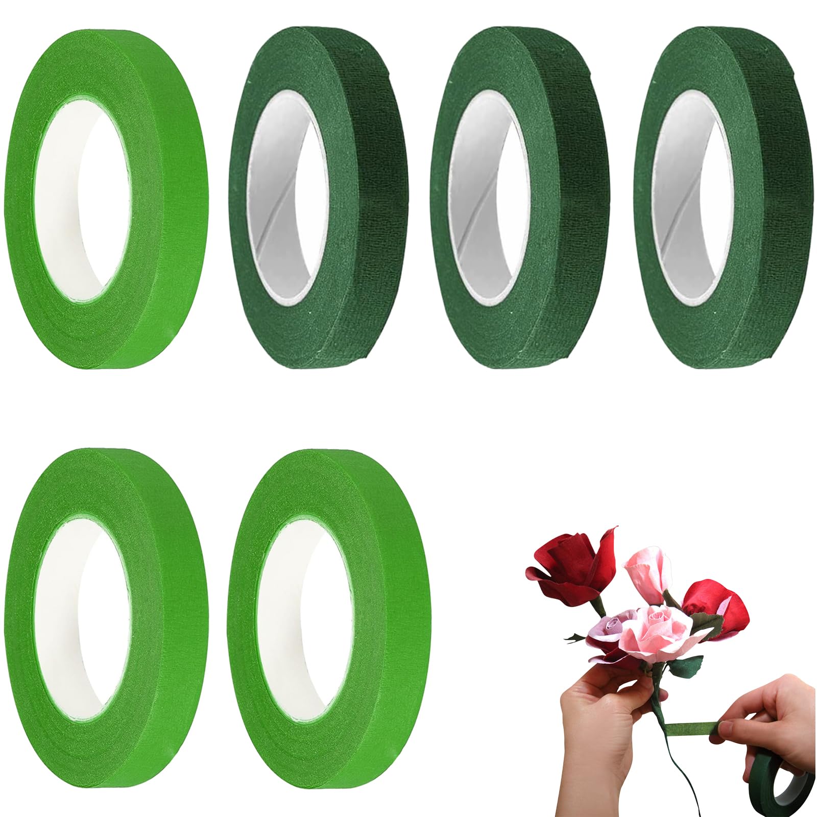 Bbborvox 6 PCS Roll Florist Tape 12mm Width Blackish Green and Light ...