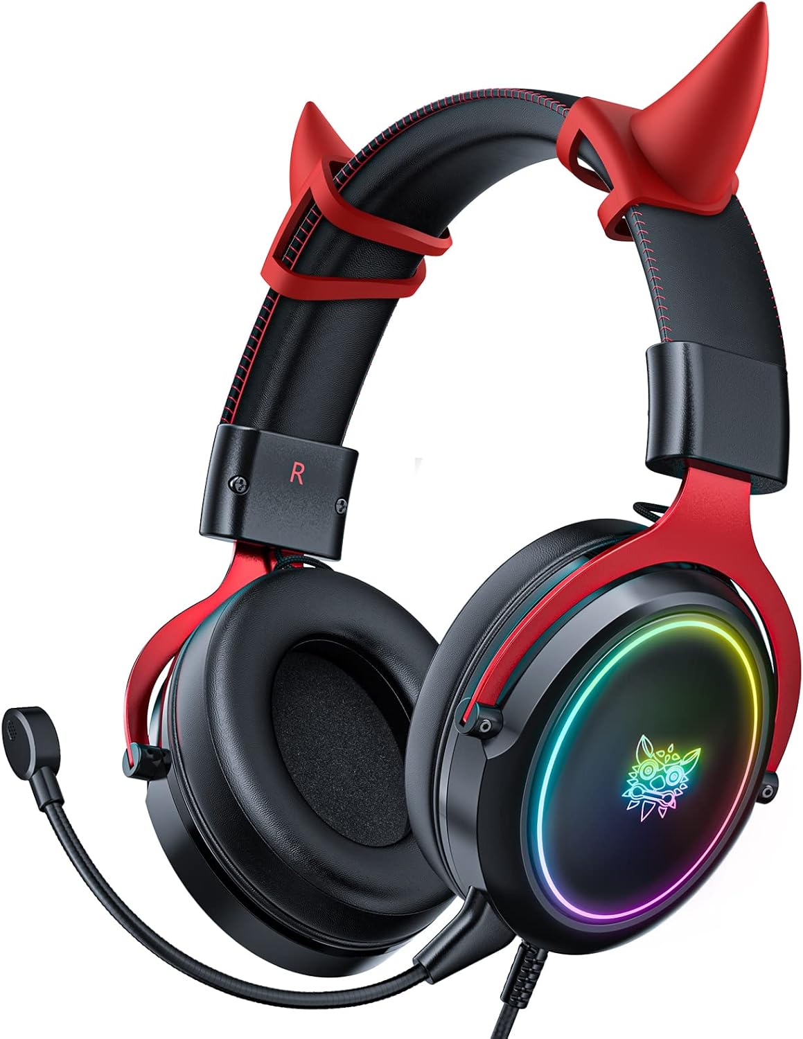 AJIJAR Gaming Headset with Demon Horns, Ergonomic Wired Headphones ...