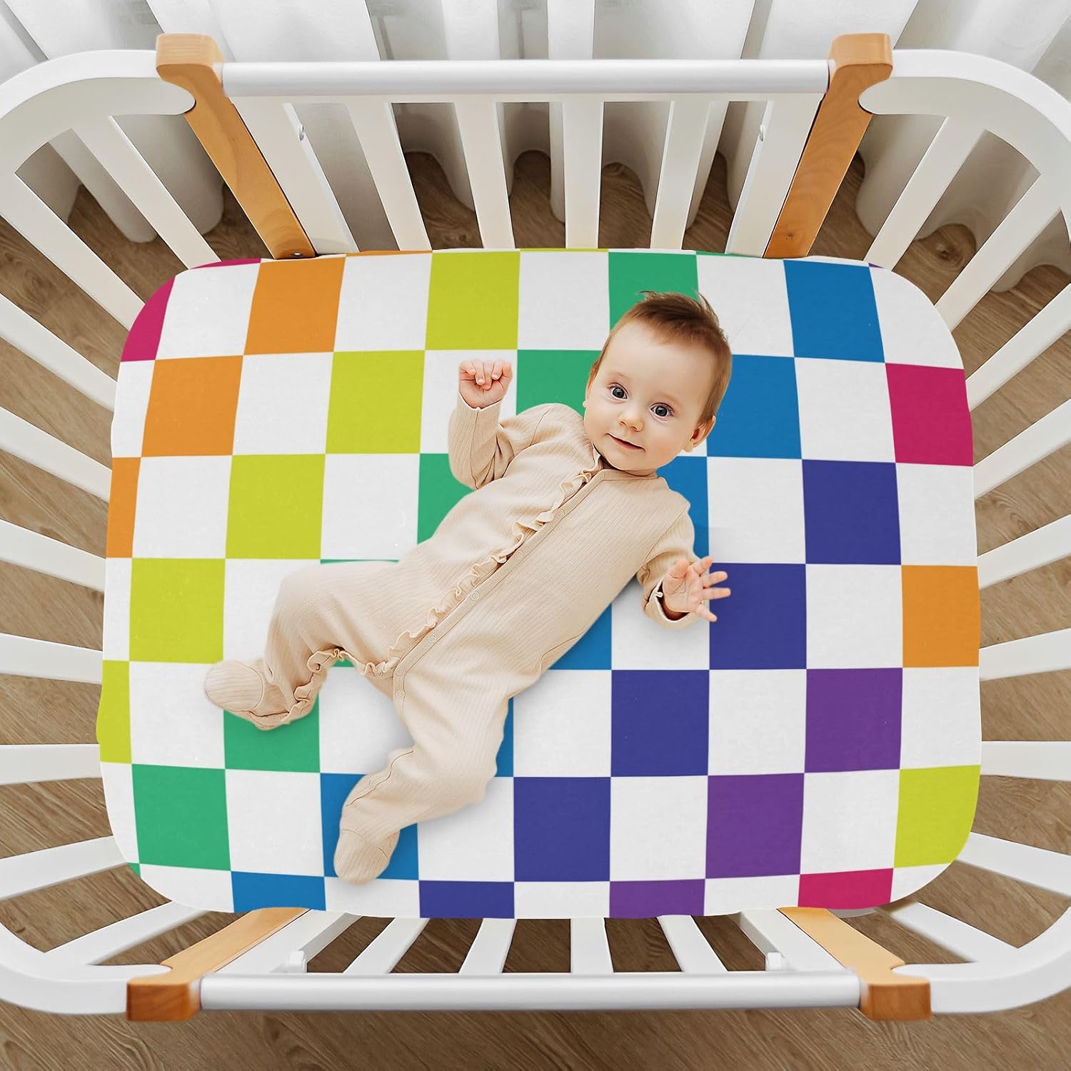 Pfrewn Crib Sheets for Boys Girls Rainbow Border Rays Fitted Crib Sheet ...