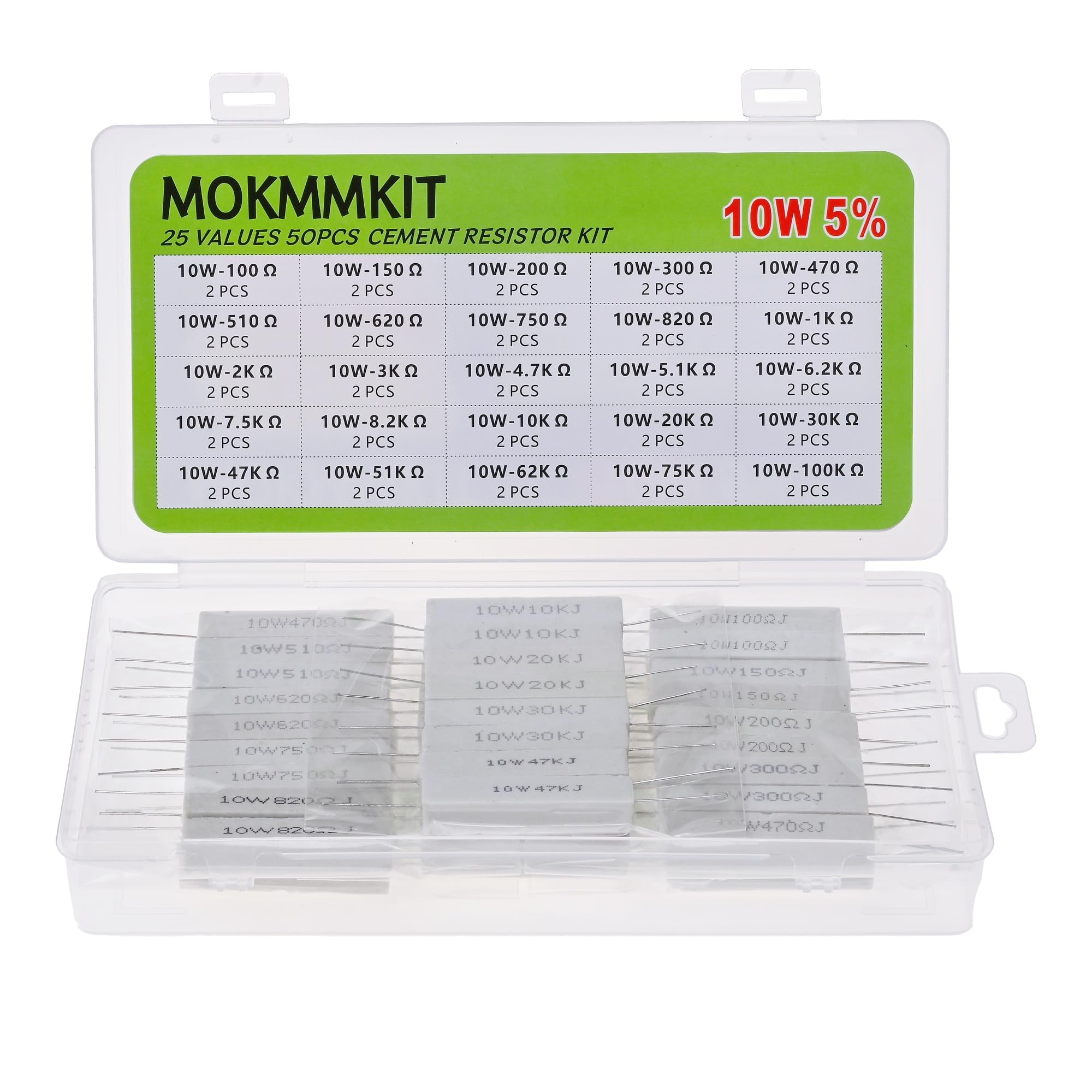 Snapklik.com : MOKMMKIT 25 Values 50 Pieces Ceramic Cement Resistor KIT ...
