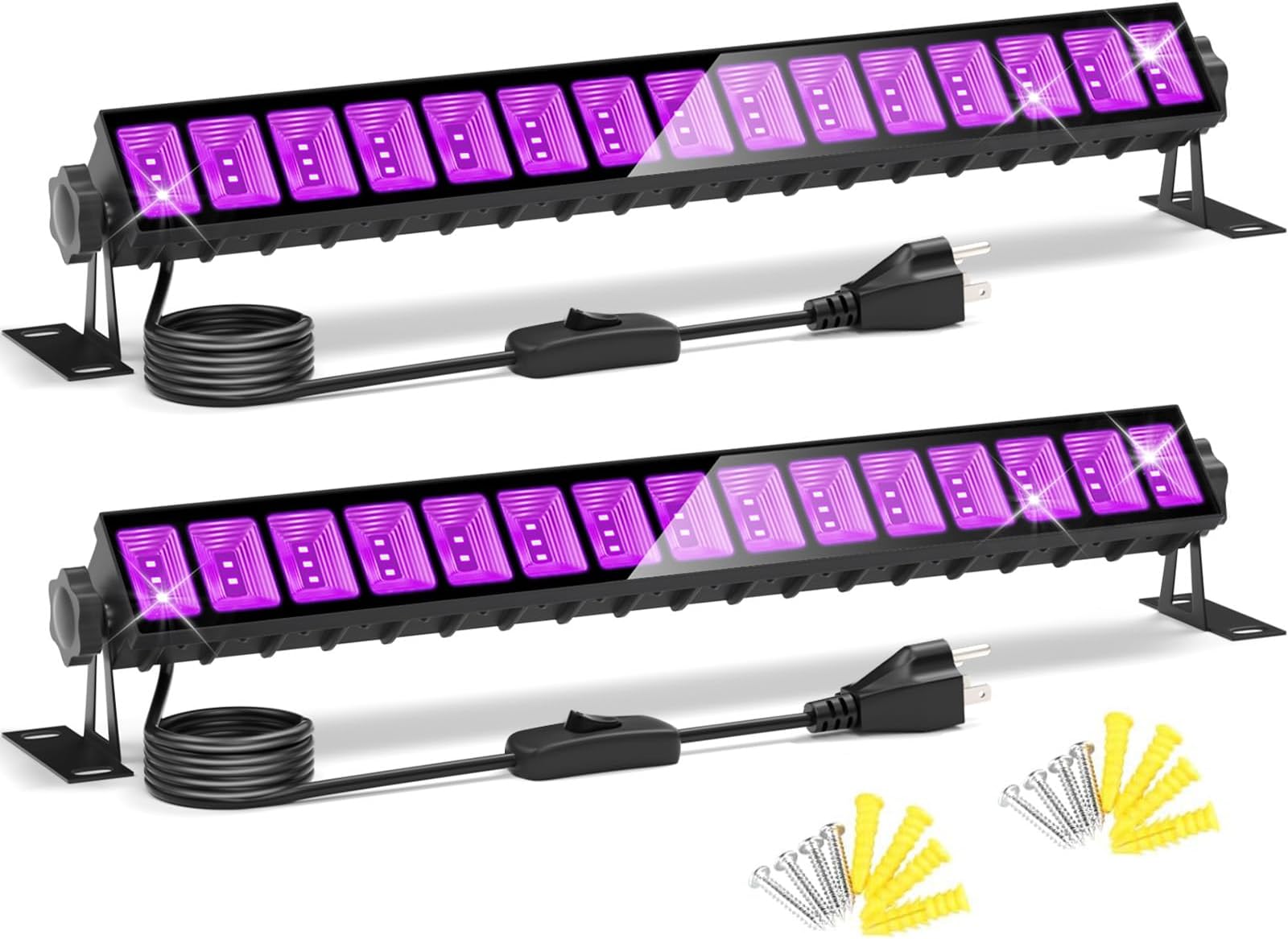 2 Pack LED Black Lights, Blacklight Bars with Plug+Switch+6ft Cord ...