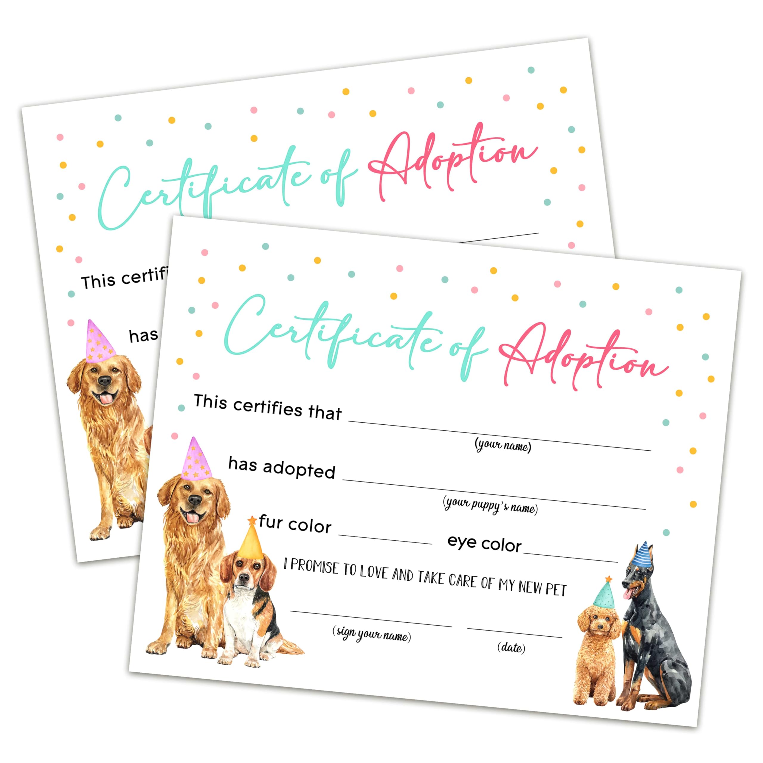 Pet Adoption Certificate - Adopt A Dog Certificate for Girl Boy - Puppy ...