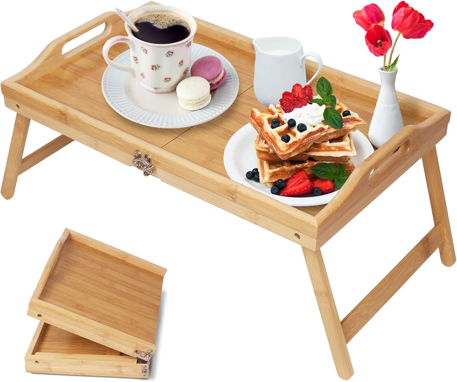 Amazon.com - Foldable Bed Tray Bamboo Breakfast Food Tray with Folding ...