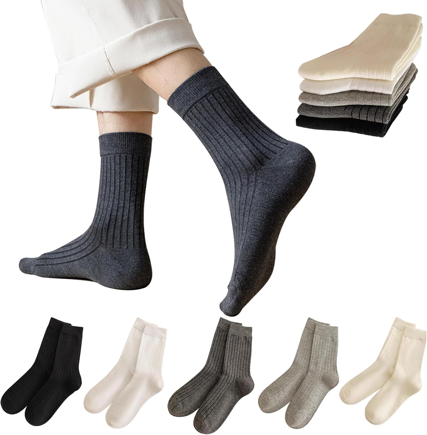Amazon.com: llqjjhh 5 Pairs Men's Dress Cotton Business & Casual Socks ...