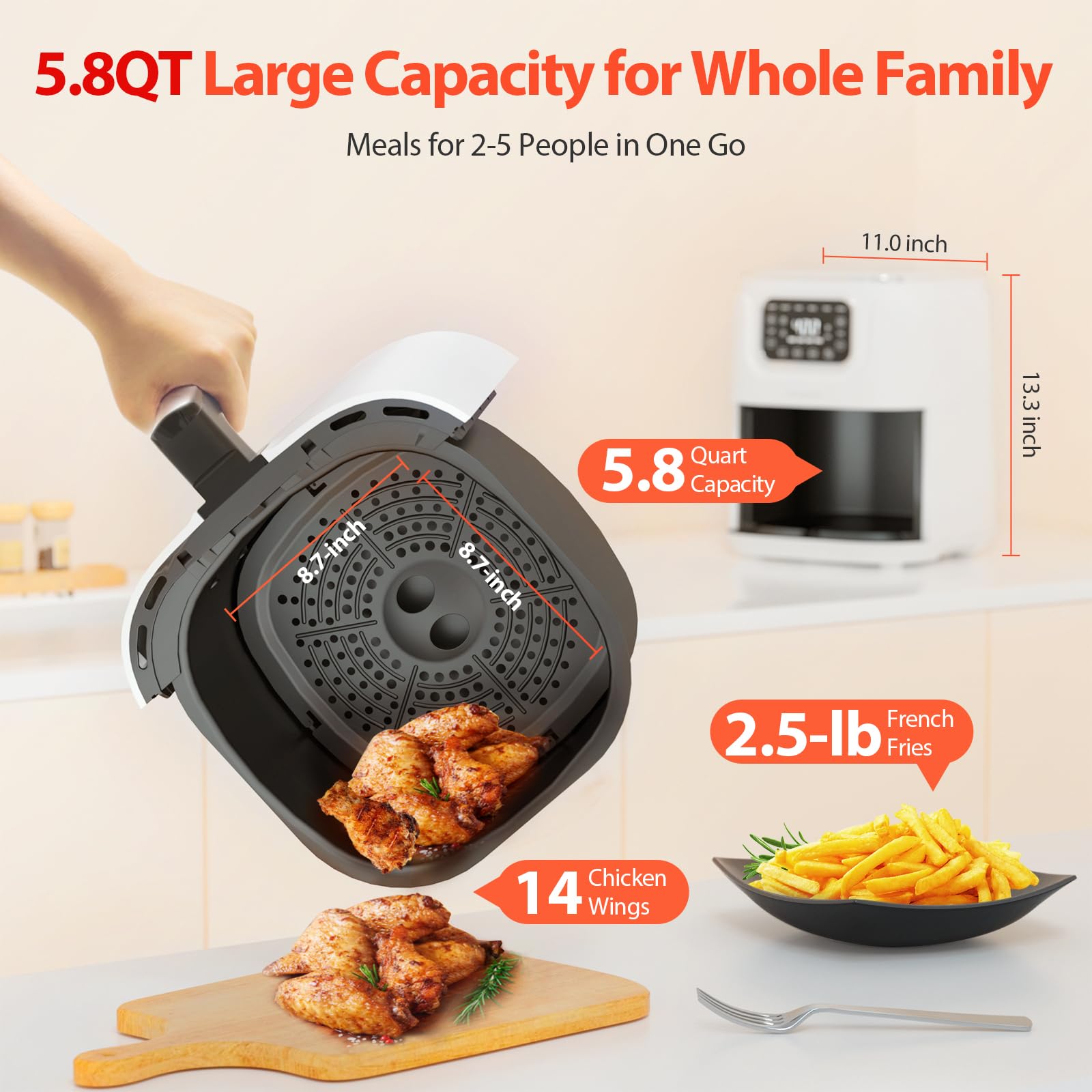 Air Fryer, BeeliciousÂ® 5.8QT Large Air Fryers, 8-in-1 Digital Airfryer ...