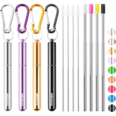 Amazon.com: 4 Pack Portable Reusable Metal Straw Collapsible Stainless ...