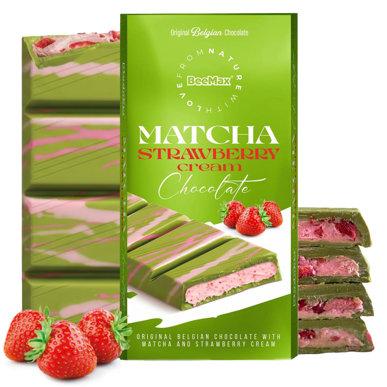 Snapklik.com : Beemax Matcha Strawberry Cream Dubai Style Chocolate Bar ...