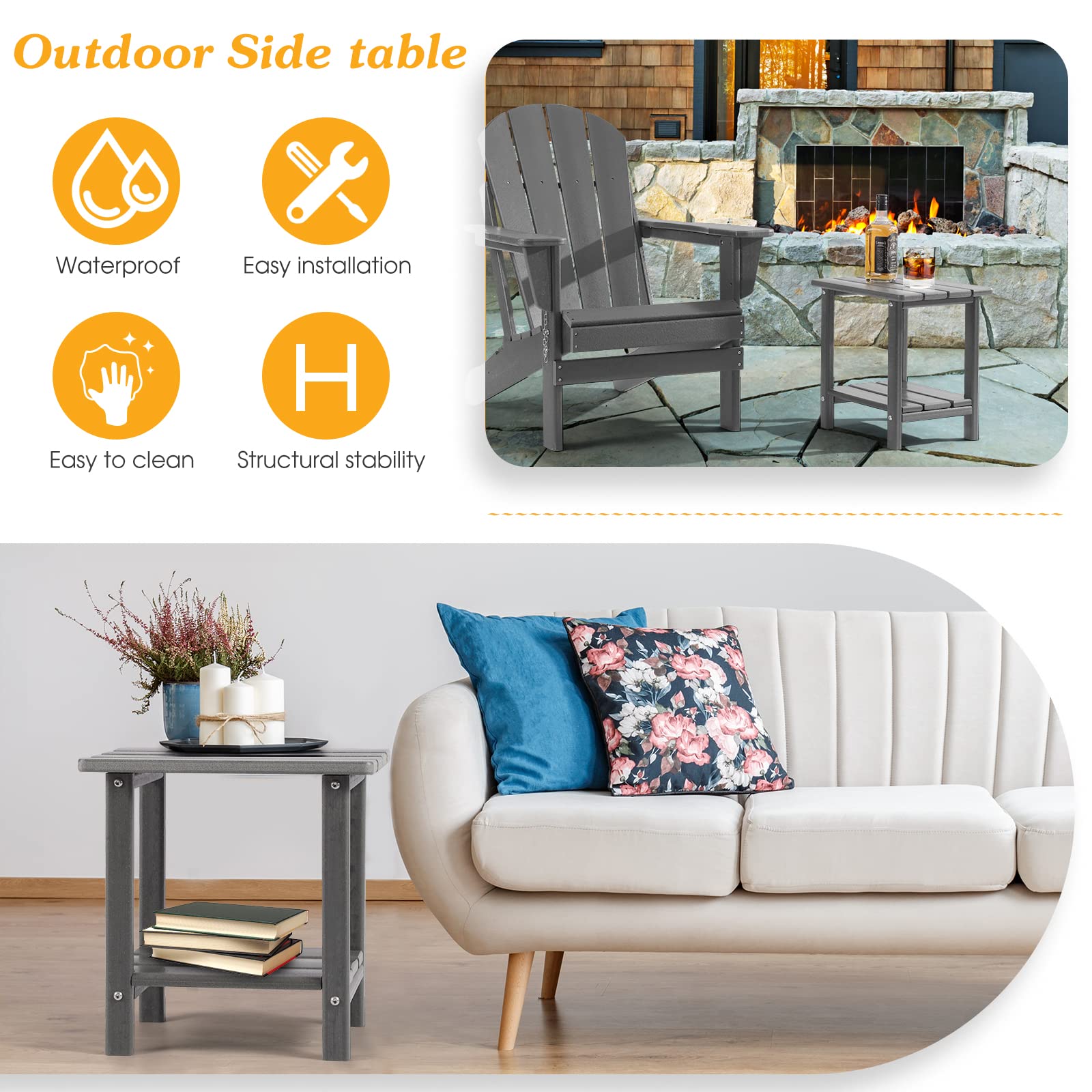 Snapklik.com : Adirondack Outdoor Side Table, 2-Tier Sturdy Patio End ...