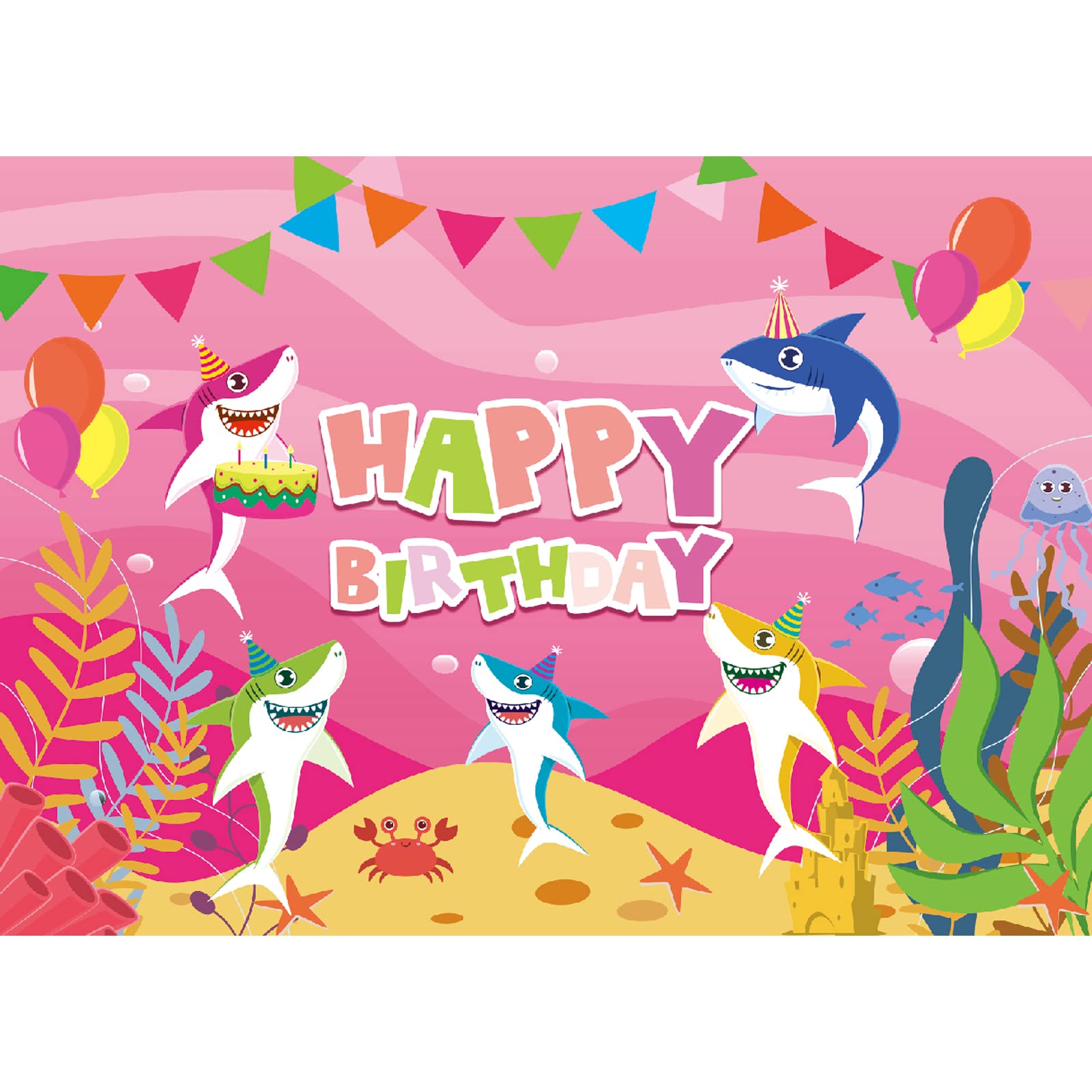 Buy Shark Backdrop, 7x5ft Happy Birthday Shark Backdrop, Perfect for ...