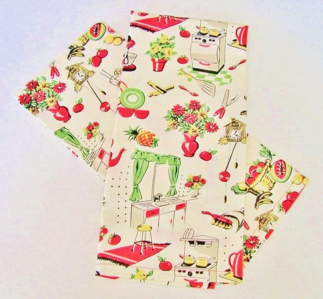 Amazon.com: Fifties Retro Kitchen Tea Towels (Set of 2) Made In USA 100 ...