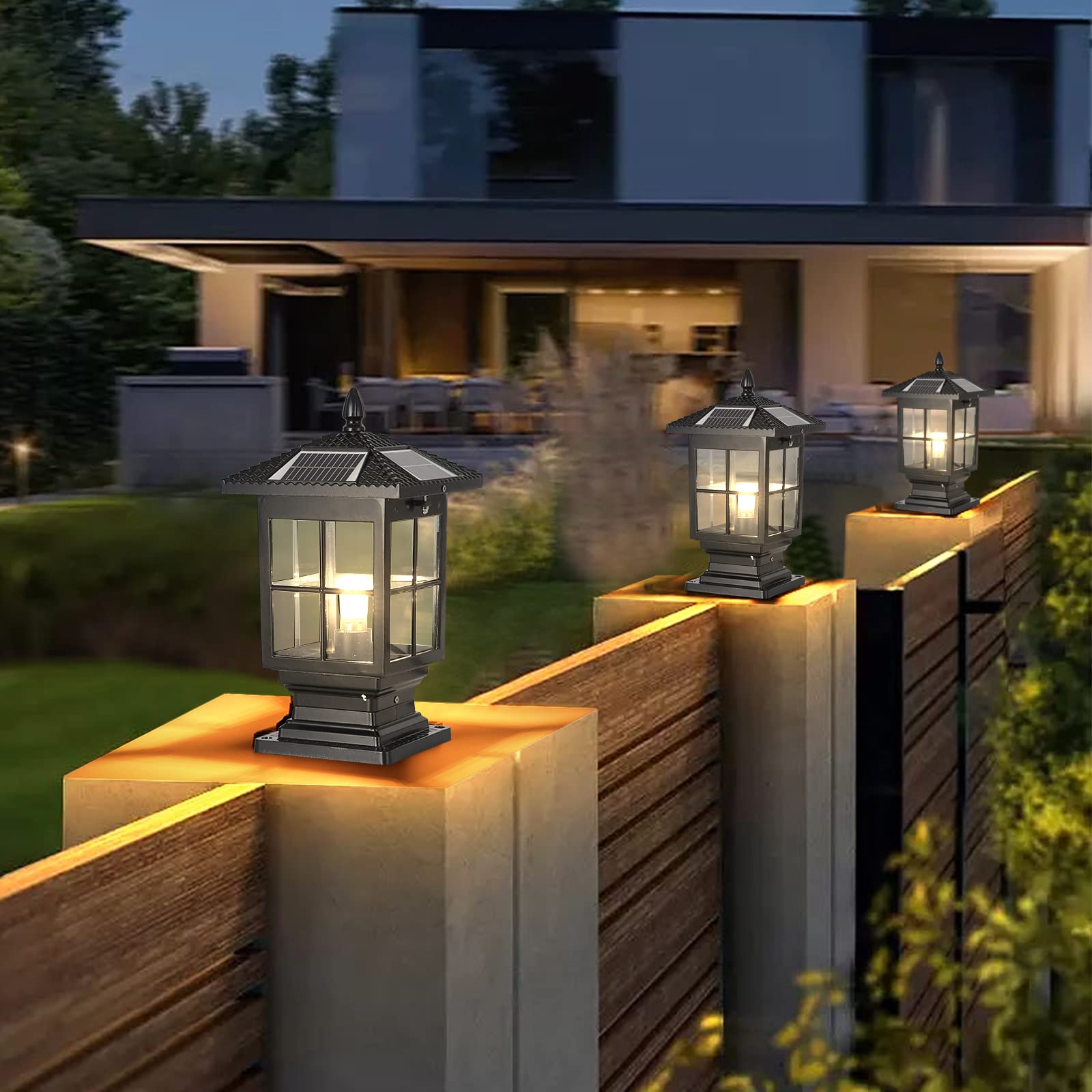 SLAWA Post Cap Light Modern Black Square Solar Powered Fence Post Lamp ...