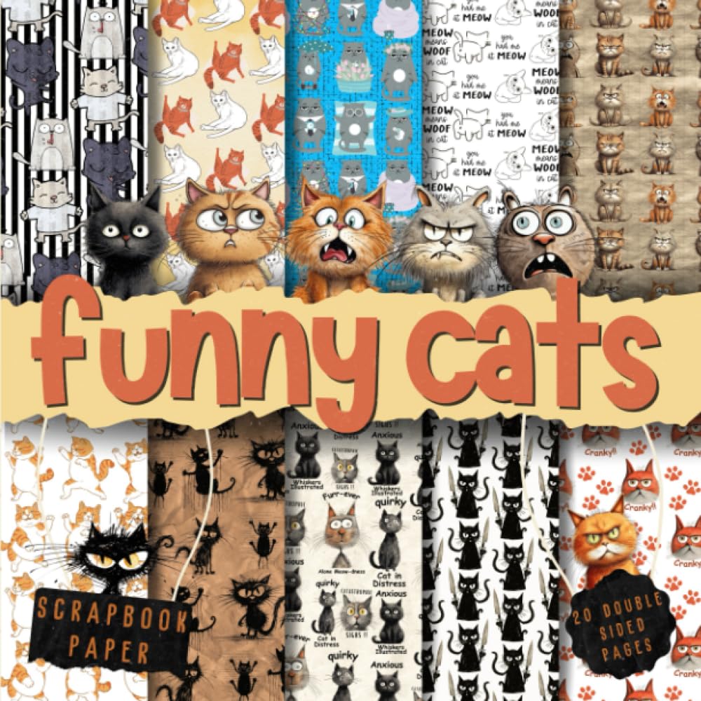funny cats scrapbook paper, 8.5x8.5, 10 Designs, 20 Double-Sided Sheets ...