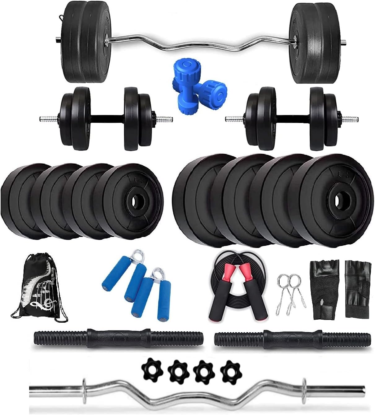Bodyfit 30KG Weight Plate Gym Home Gym Dumbell Set, 5ft Rod, 3ft curl ...