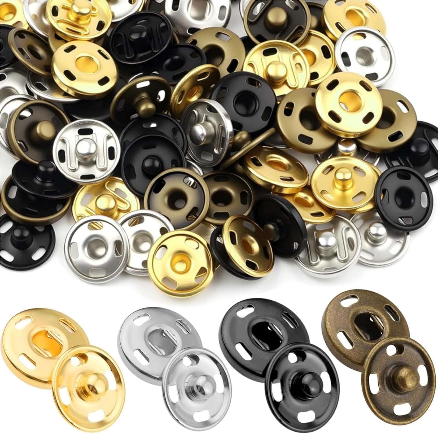 Amazon.com: 40Sets Sew-on Snap Buttons - 4 Colors 12.5mm Metal Sewing ...