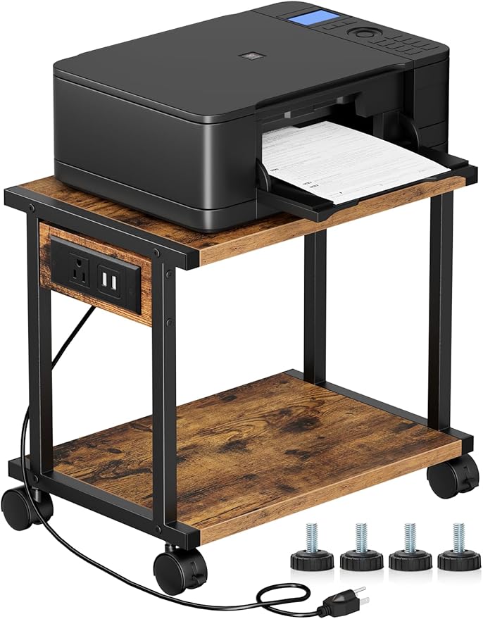 Amazon.com: Asgolion 2-Tier Printer Table with Charging Station for ...