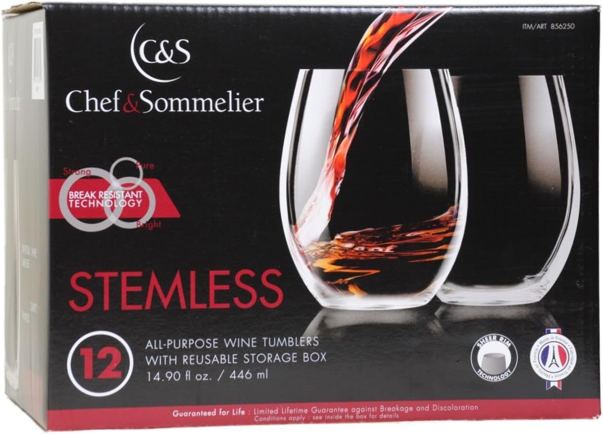 Amazon.com | Chef & Sommelier 12 Stemless All-Purpose Wine Tumblers ...