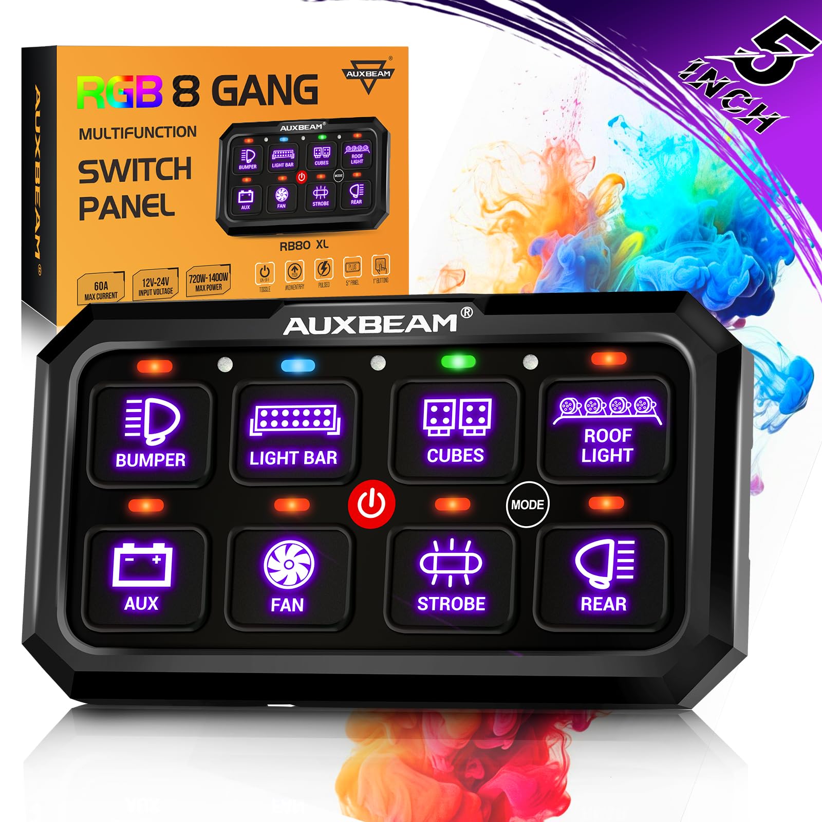 Snapklik.com : 8 Gang Switch Panel RB80 XL 5 Inch RGB Switch Pod Toggle ...