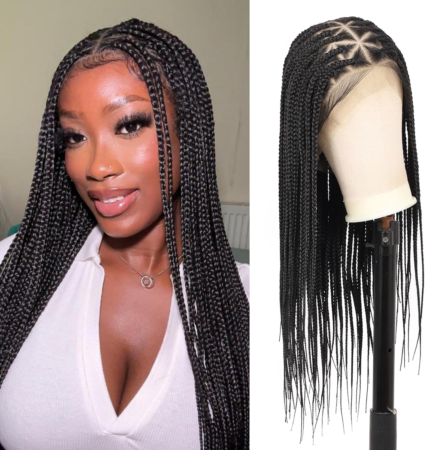 Amazon.com : KERNORV 26" 360° HD Full Lace Knotless Braided Wigs for ...