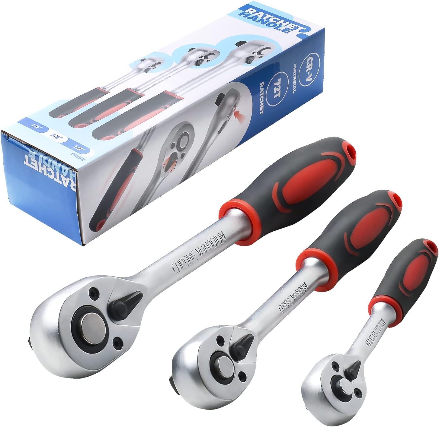 DURATECH 3-Piece Ratchet Set, 1/4", 3/8", 1/2" Drive, 90-Tooth, Quick ...