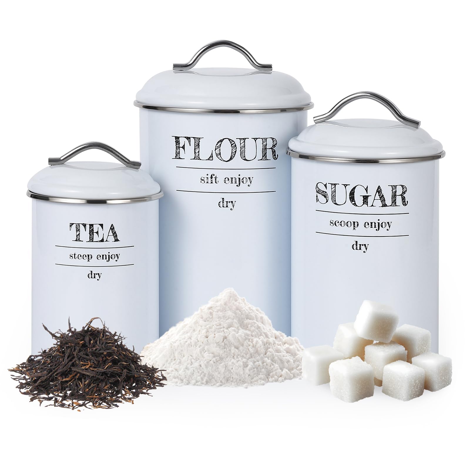 Amazon.com: GarveeHome 3 Pcs Flour Sugar Tea Canister Set, Vintage Food ...