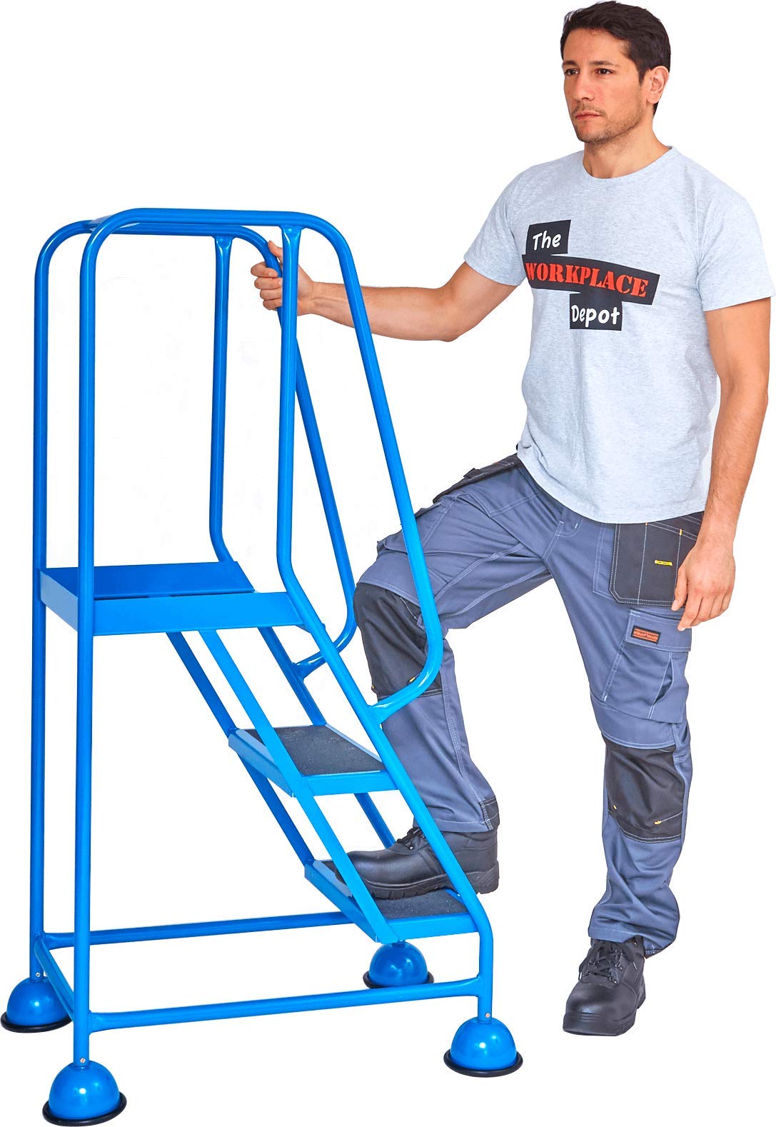 Mobile Rolling Safety Steps with Handrail and Cupped Feet (3 Tread ...