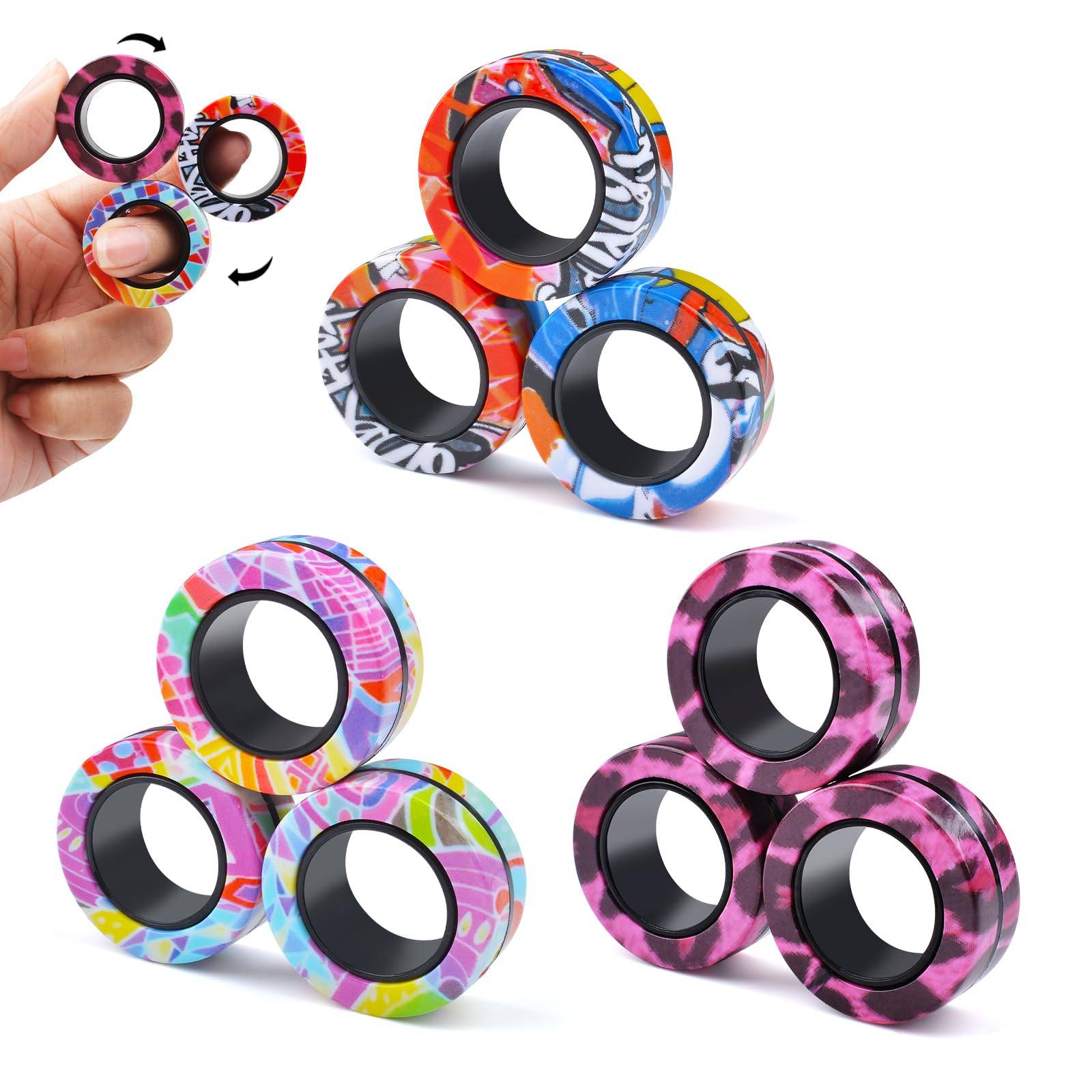 Amazon.com: Cevioce 9Pcs Magnetic Rings Fidget Toy Set, ADHD Anxiety ...