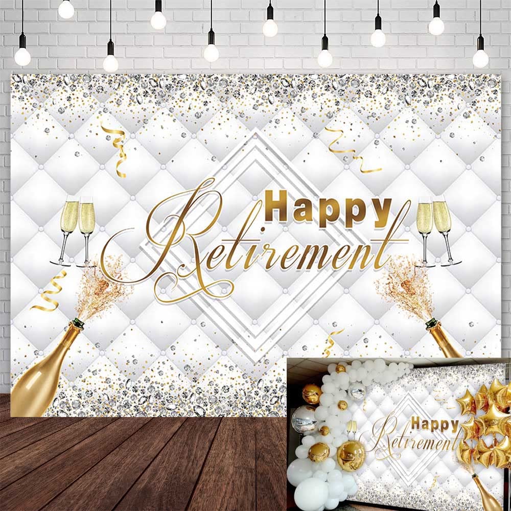 Amazon.com : SENDY 7x5ft Happy Retirement Backdrop Glitter Diamond Gold ...
