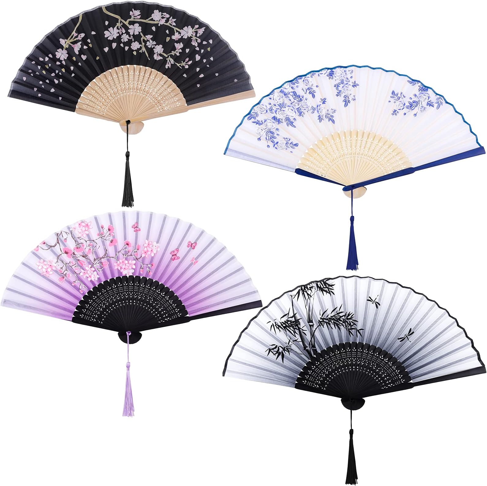 Amazon.com: Wobe Grassflowers Folding Hand Held Fans - with a Fabric ...