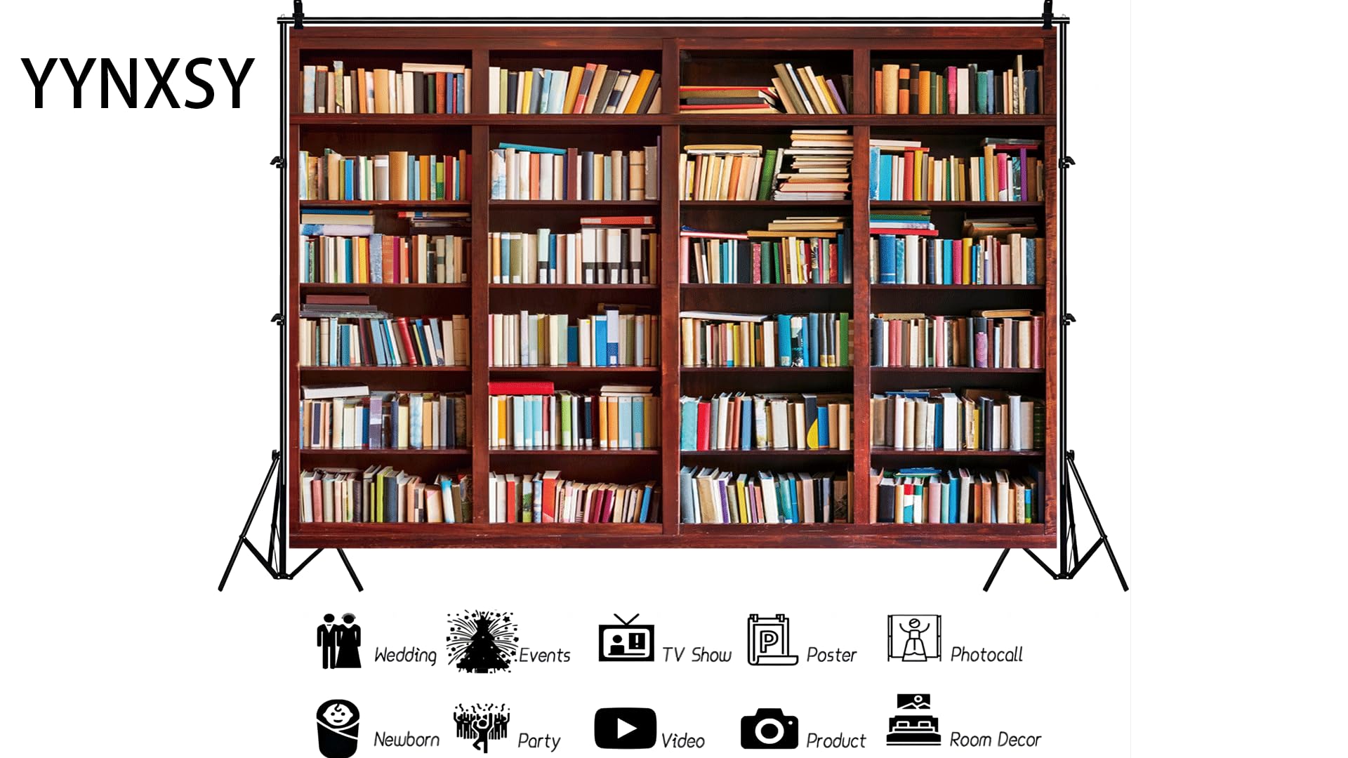 Library Background Vinyl YYNXSY 10x8FT Bookshelf Backdrop - Library ...