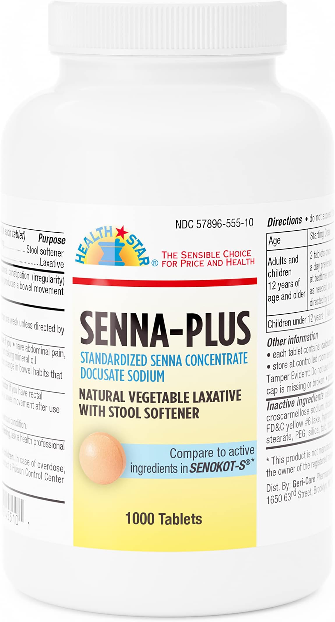 Amazon.com: Healthstar Senna Plus Laxative Tablets 50 mg / 8.6 mg ...
