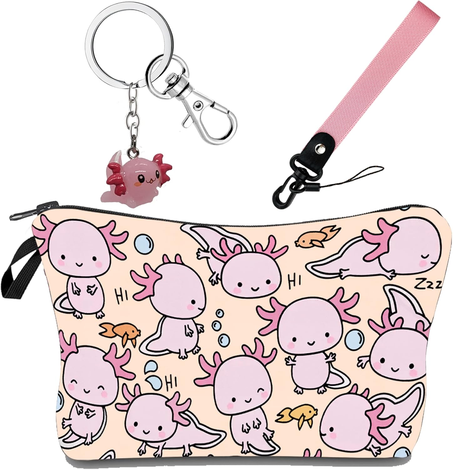 Amazon.com: Cute Axolotl Makeup Bag Small With Wrist Strap, Axolotl ...