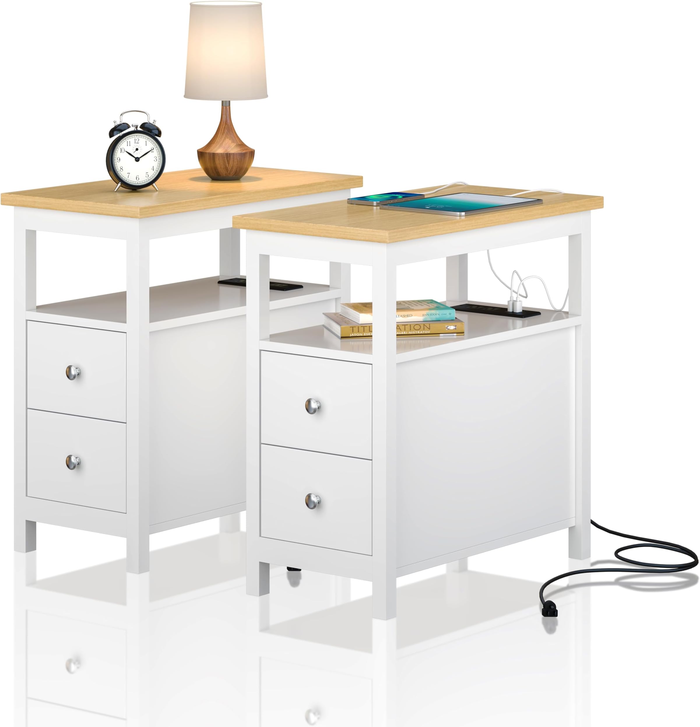 Amazon.com: VIWAT 2 End Table with Charging Station, Side Tables Living ...