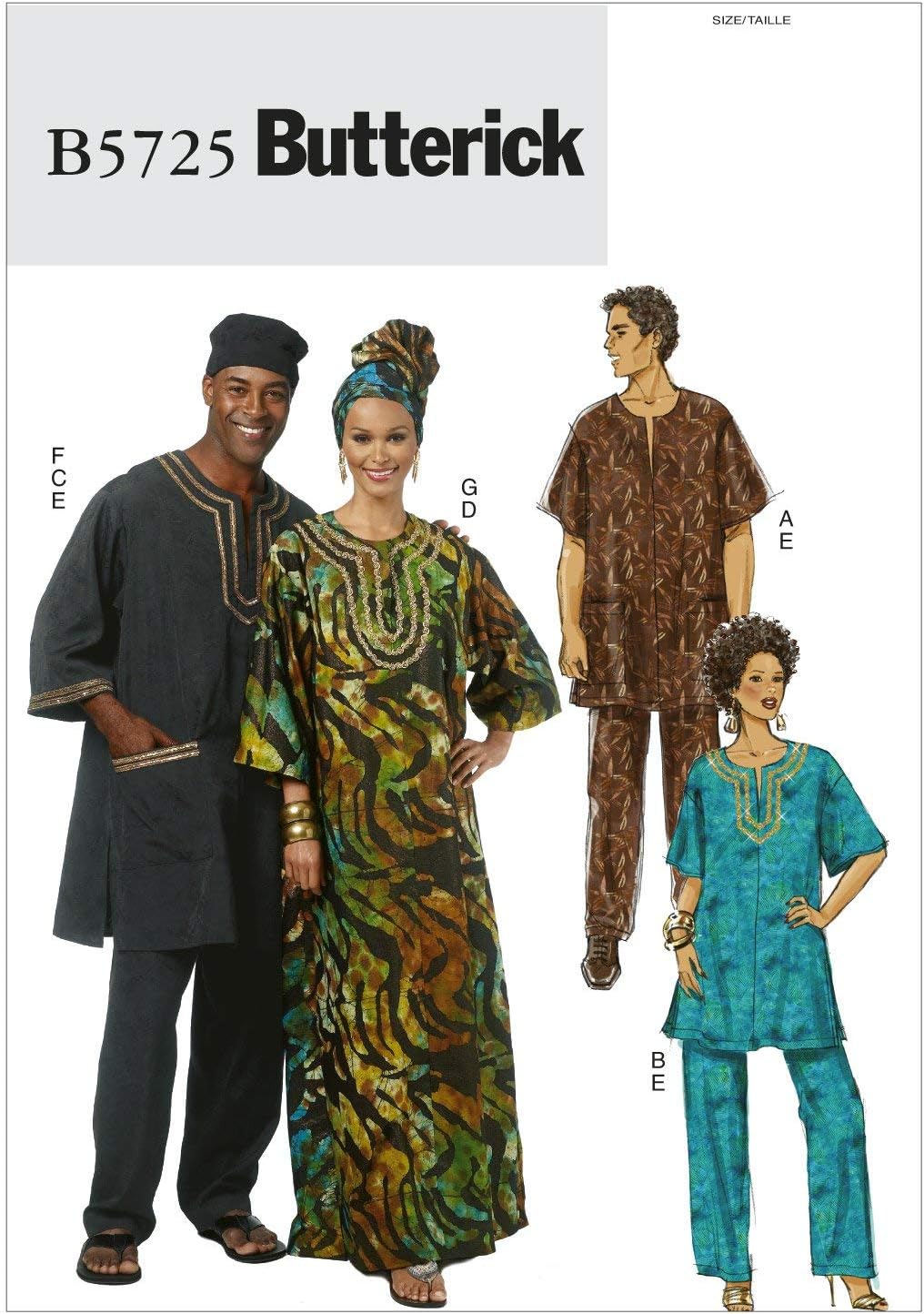 Amazon.com: BUTTERICK PATTERNS B5725 Misses'/Men's Tunic, Caftan, Pants ...
