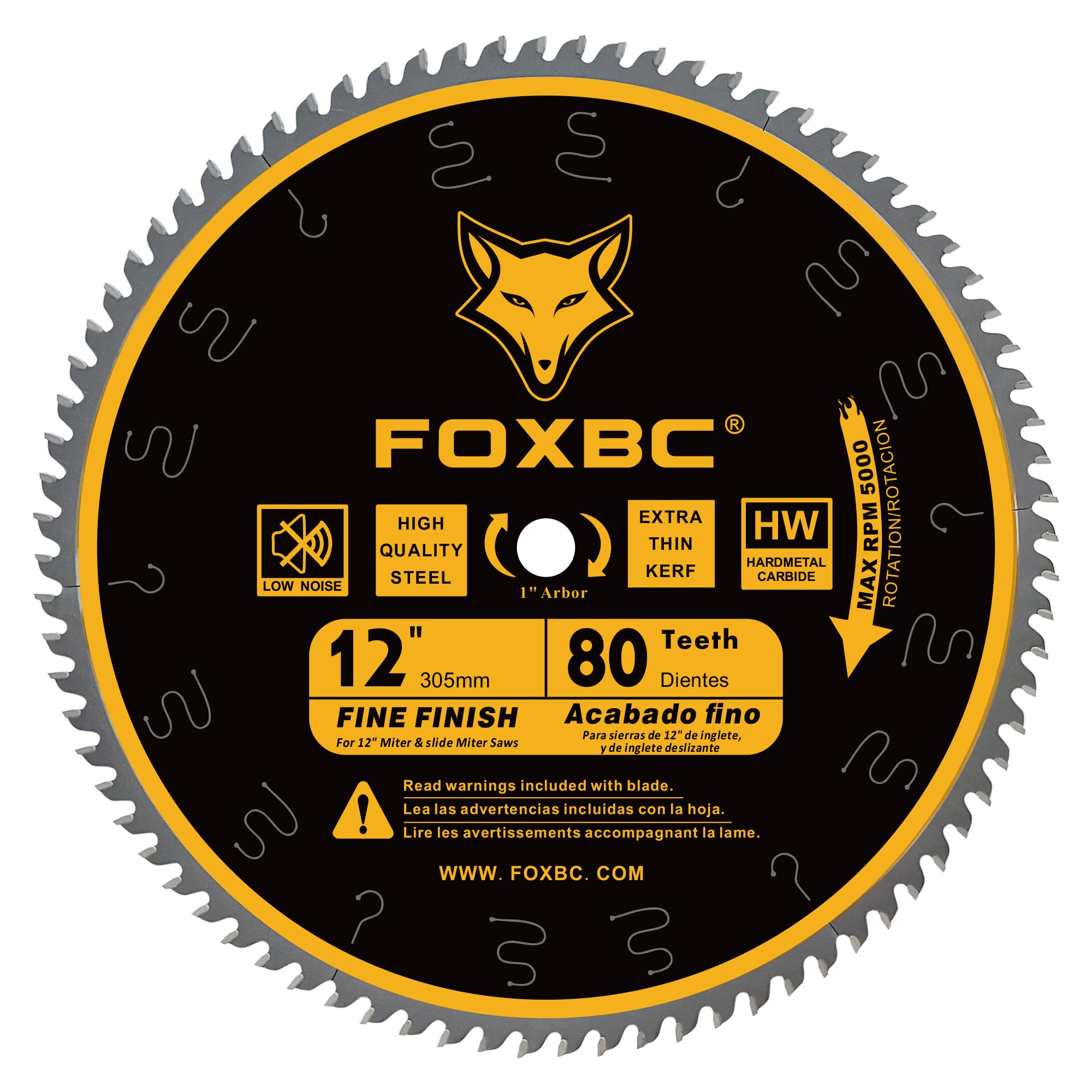 FOXBC 12 Inch Miter Saw Blade 80 Tooth Fine Finish Wood Crosscutting ...
