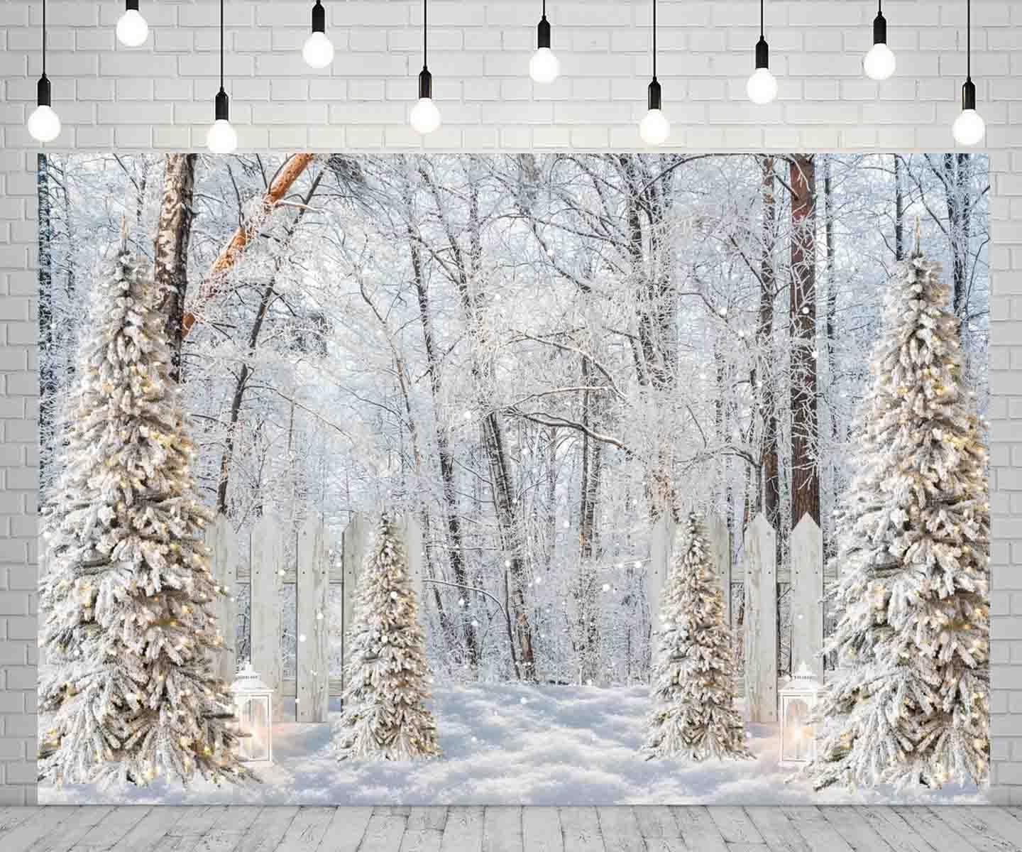 Amazon.com : 7x5 Snowy Forest Pine Tree Photo Backdrop for Photography ...