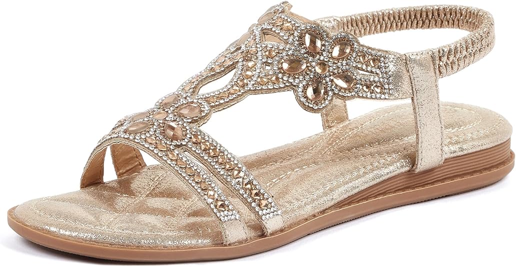 Amazon.com: iCKER - Sandalias planas con diamantes de imitación para ...