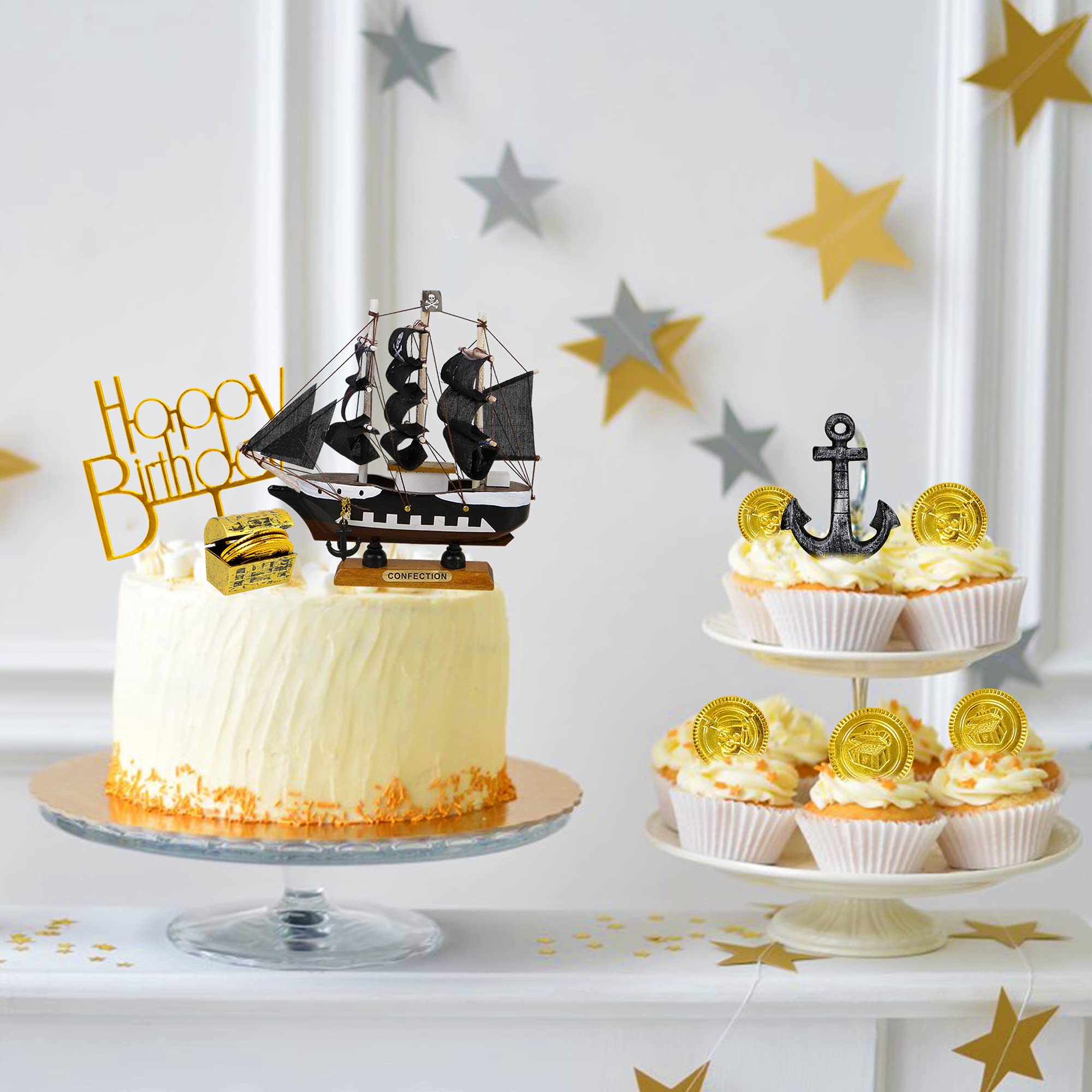 14PCS Pirate Theme Cake Topper Nautical Sail Ship Birthday Cake Topper ...