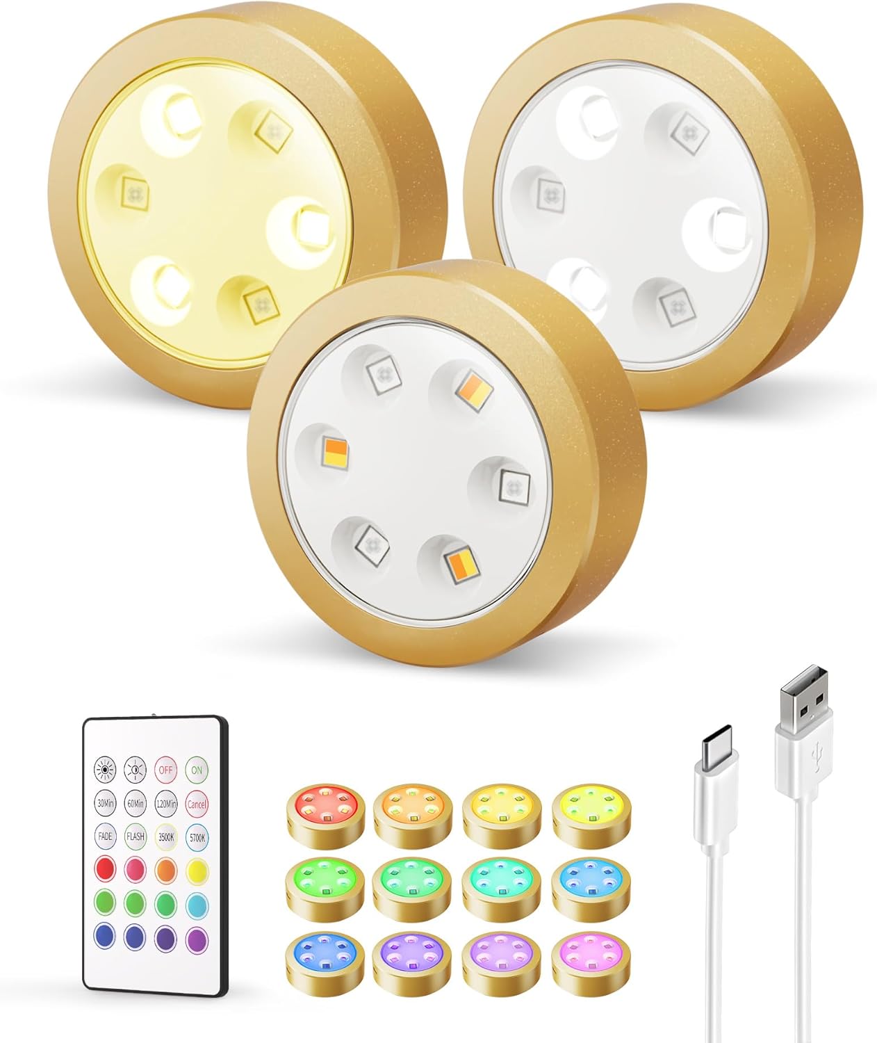 EZVALO Puck Lights with Remote,14 Colors RGB Under Cabinet Lighting ...
