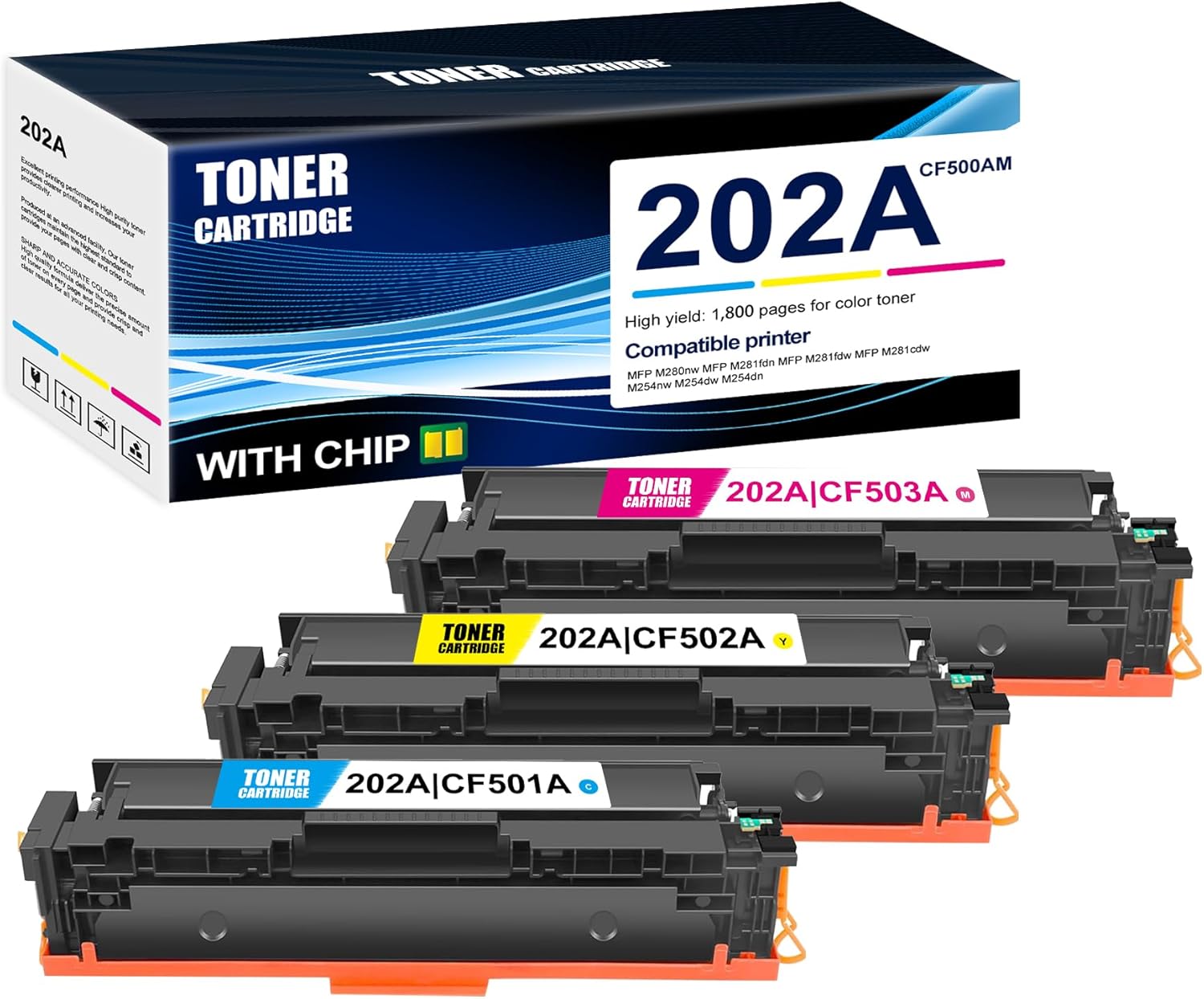 Amazon.com: 3-Pack C/M/Y 202A|CF500AM Toner Cartridge: Compatible 202A ...
