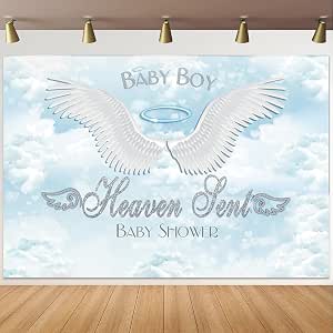 Amazon.com : Yeele 5x4ft Heaven Sent Baby Shower Backdrop Blue Clouds ...