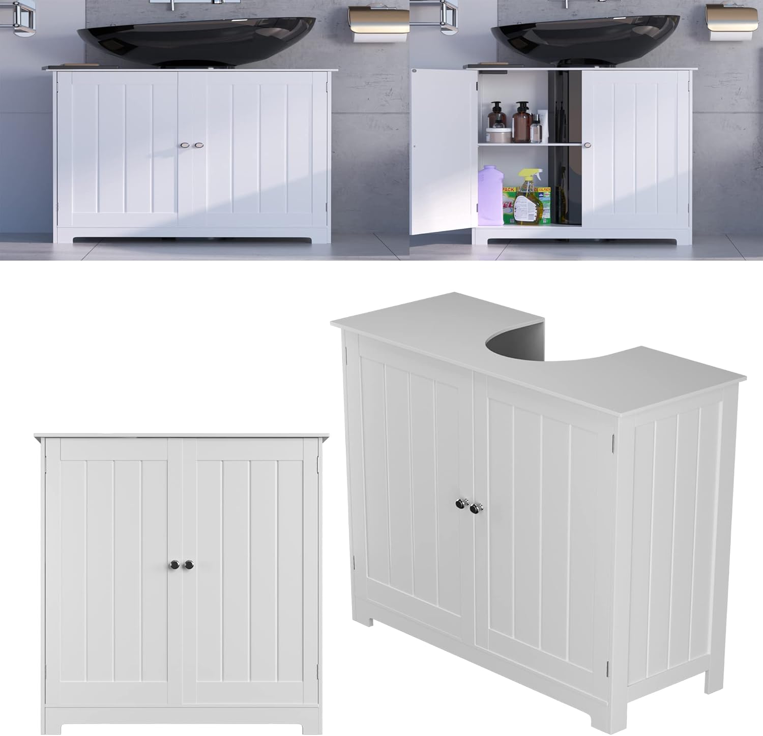 ANSIMIDA White Under Sink Bathroom MDF Storage Cabinet with Double ...
