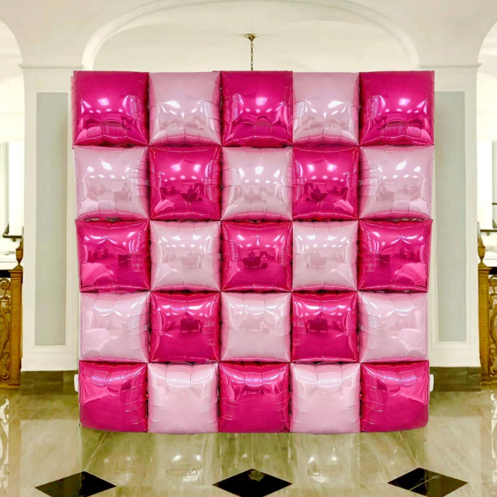 Amazon.com: Orgnafey Hot Magenta Pink Square Foil Balloons Wall ...