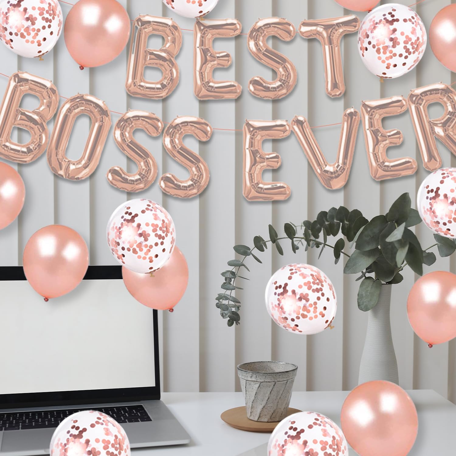 Amazon.com: HappyField Rose Gold Theme Best Boss Ever Balloon Banner ...