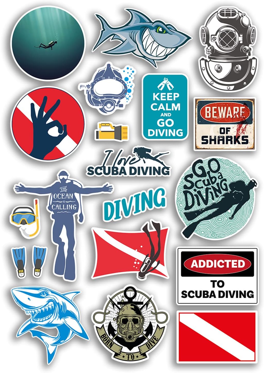 A4 Sticker Sheet Scuba Diving Vinyl Stickers - Diver Dive Ocean Beware ...
