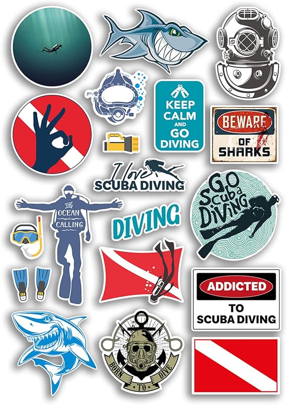 A4 Sticker Sheet Scuba Diving Vinyl Stickers - Diver Dive Ocean Beware ...